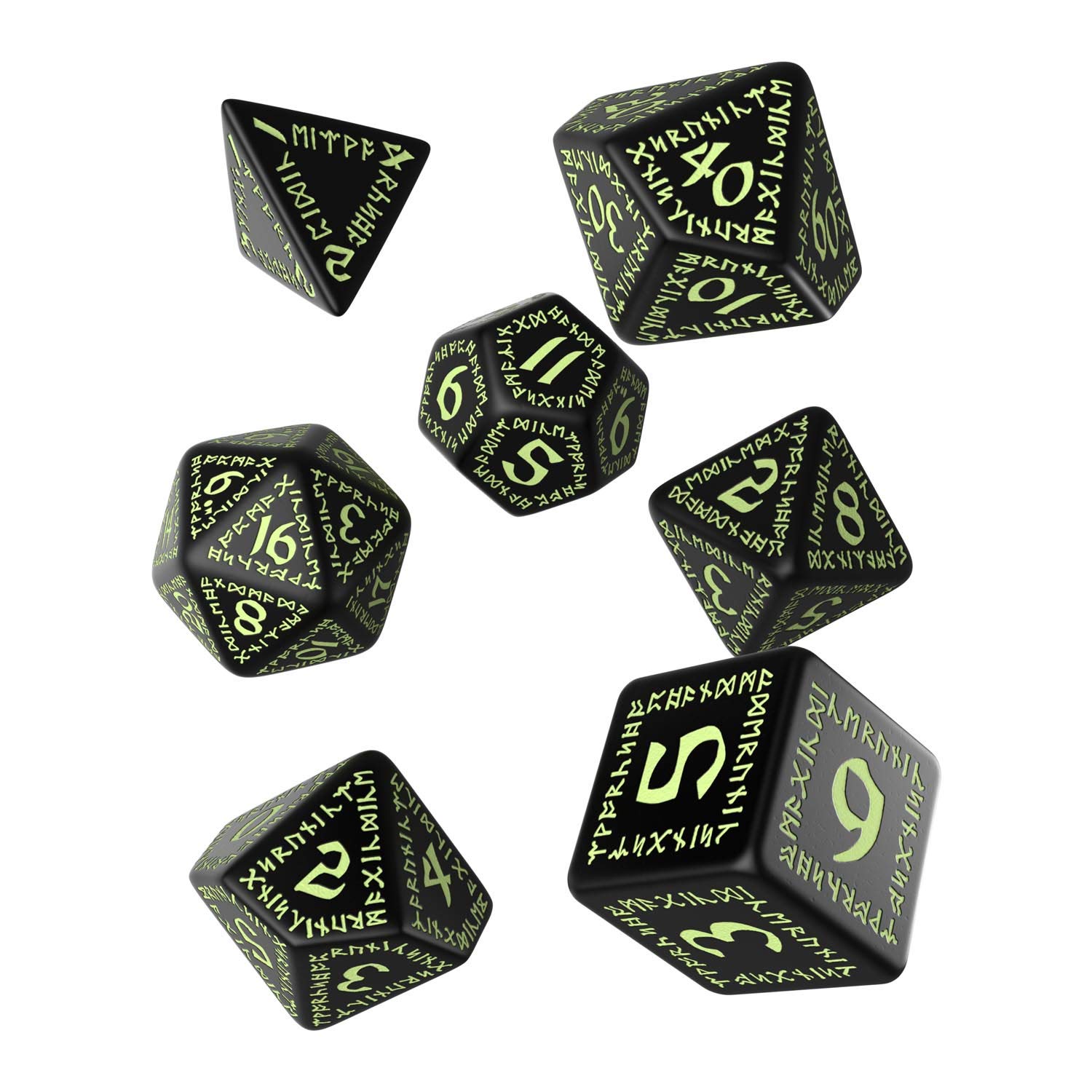 Qworkshop Runic Glow-in-The-Dark Polyhedral RPG Dice Set