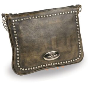 milwaukee leather mp8810 women's distress brown chain strap riveted shoulder bag - one size