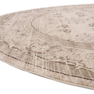 Unique Loom La Jolla Collection Botanical, Contemporary, Traditional, Rustic, Border Area Rug, 12' 2" Round, Ivory/Beige