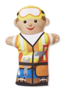 melissa & doug jolly helpers hand puppets (set of 4) - construction worker, doctor, police officer, and firefighter - role play hand puppets, soft hand puppets for toddlers ages 2+