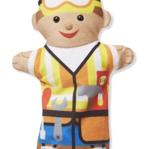 Melissa & Doug Jolly Helpers Hand Puppets (Set of 4) - Construction Worker, Doctor, Police Officer, and Firefighter - Role Play Hand Puppets, Soft Hand Puppets For Toddlers Ages 2+