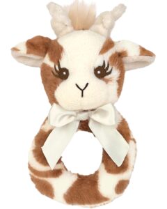 bearington collection baby lil’ patches, 5.5 inch giraffe plush stuffed animal baby rattle, newborn toys, giraffe baby stuff