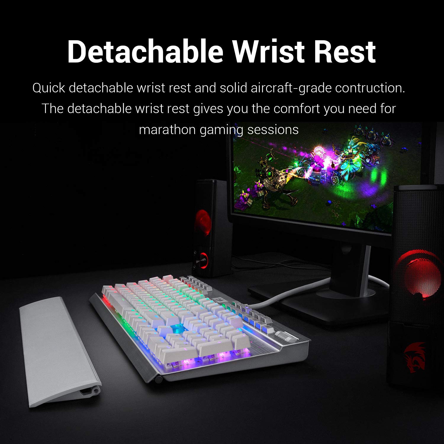 Redragon K550 Mechanical Gaming Keyboard, RGB LED Backlit with Brown Switches, Macro Recording, Wrist Rest, Volume Control, Full Size, Yama, USB Passthrough for Windows PC Gamer (White)