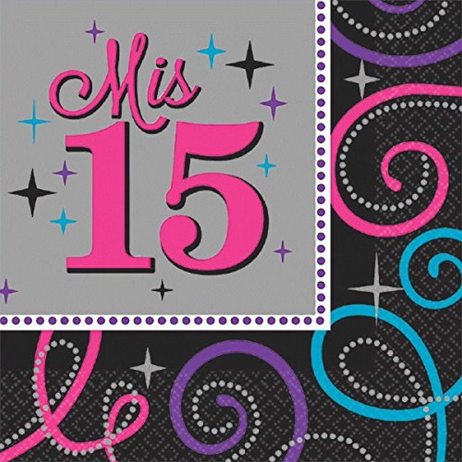 Amscan Luncheon Napkins | Mis Quince Años Collection | 16 pcs | Birthday