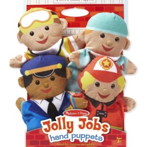 Melissa & Doug Jolly Helpers Hand Puppets (Set of 4) - Construction Worker, Doctor, Police Officer, and Firefighter - Role Play Hand Puppets, Soft Hand Puppets For Toddlers Ages 2+