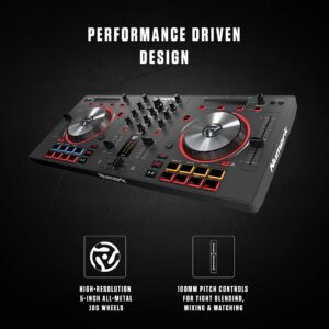 Numark Mixtrack 3 | All-In-One 2-Deck DJ Controller for Serato DJ Including an Long-Throw Pitch Faders, 5-inch High Resolution Jog Wheels and Virtual DJ LE & Prime Loops Remix Tool Kit