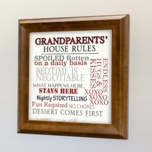 Cottage Garden Grandparents' House Rules 12 x 12 Woodgrain Framed Wall Art Plaque