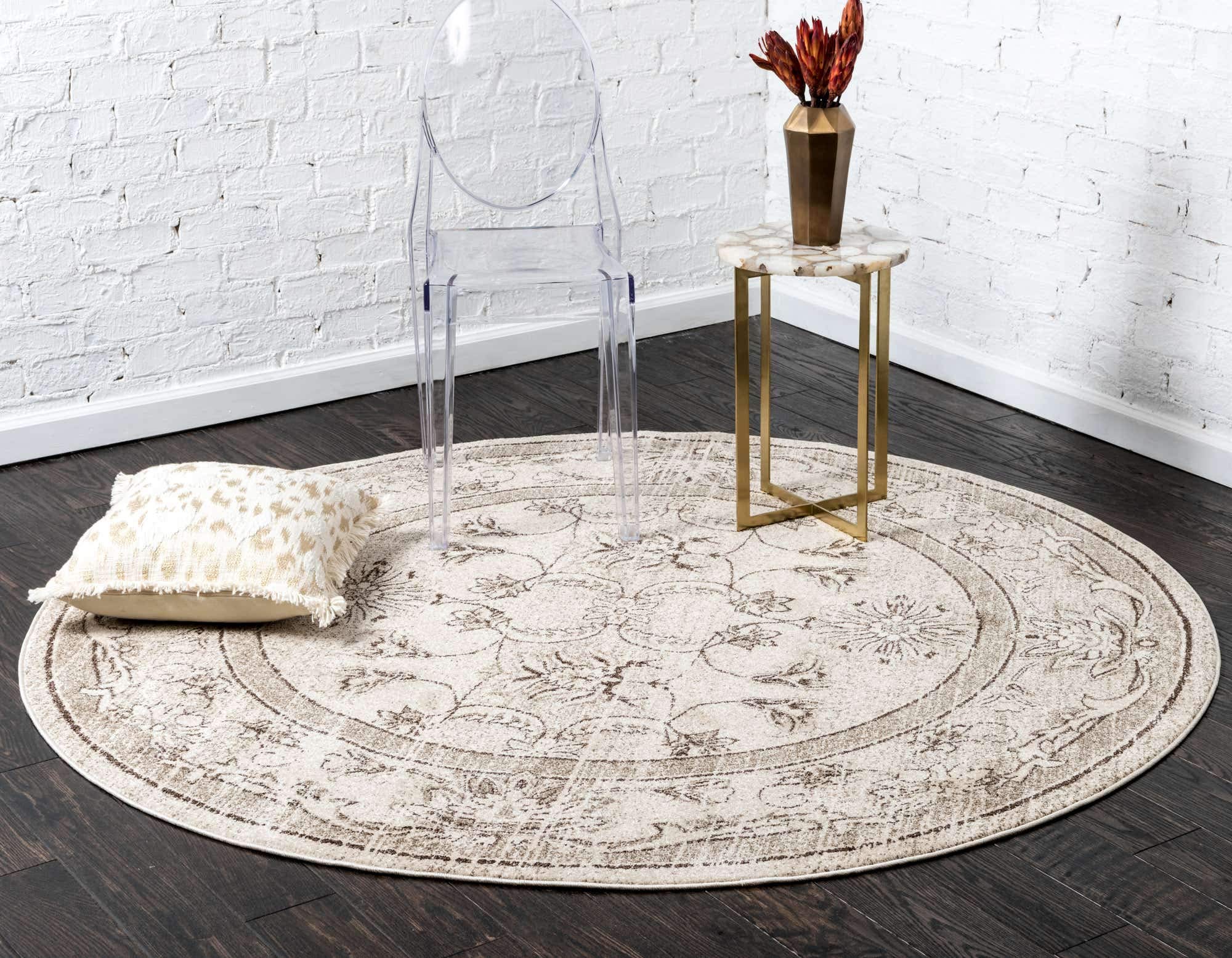 Unique Loom La Jolla Collection Botanical, Contemporary, Traditional, Rustic, Border Area Rug, 12' 2" Round, Ivory/Beige