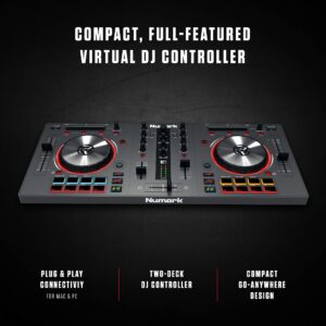 Numark Mixtrack 3 | All-In-One 2-Deck DJ Controller for Serato DJ Including an Long-Throw Pitch Faders, 5-inch High Resolution Jog Wheels and Virtual DJ LE & Prime Loops Remix Tool Kit