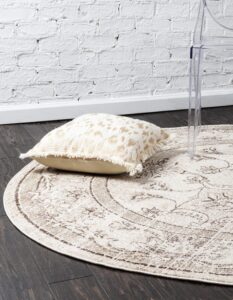 unique loom la jolla collection botanical, contemporary, traditional, rustic, border area rug, 12' 2" round, ivory/beige