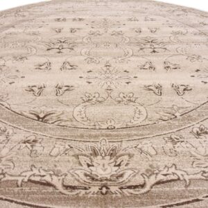 Unique Loom La Jolla Collection Botanical, Contemporary, Traditional, Rustic, Border Area Rug, 12' 2" Round, Ivory/Beige