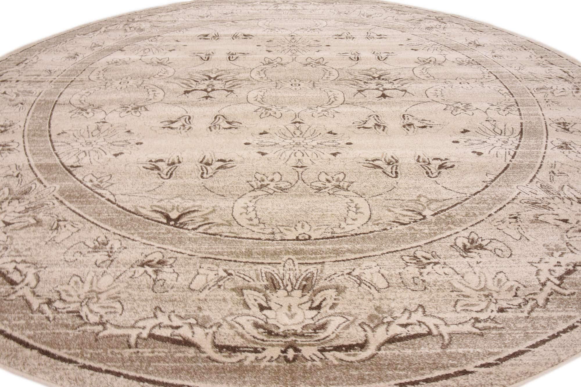 Unique Loom La Jolla Collection Botanical, Contemporary, Traditional, Rustic, Border Area Rug, 12' 2" Round, Ivory/Beige