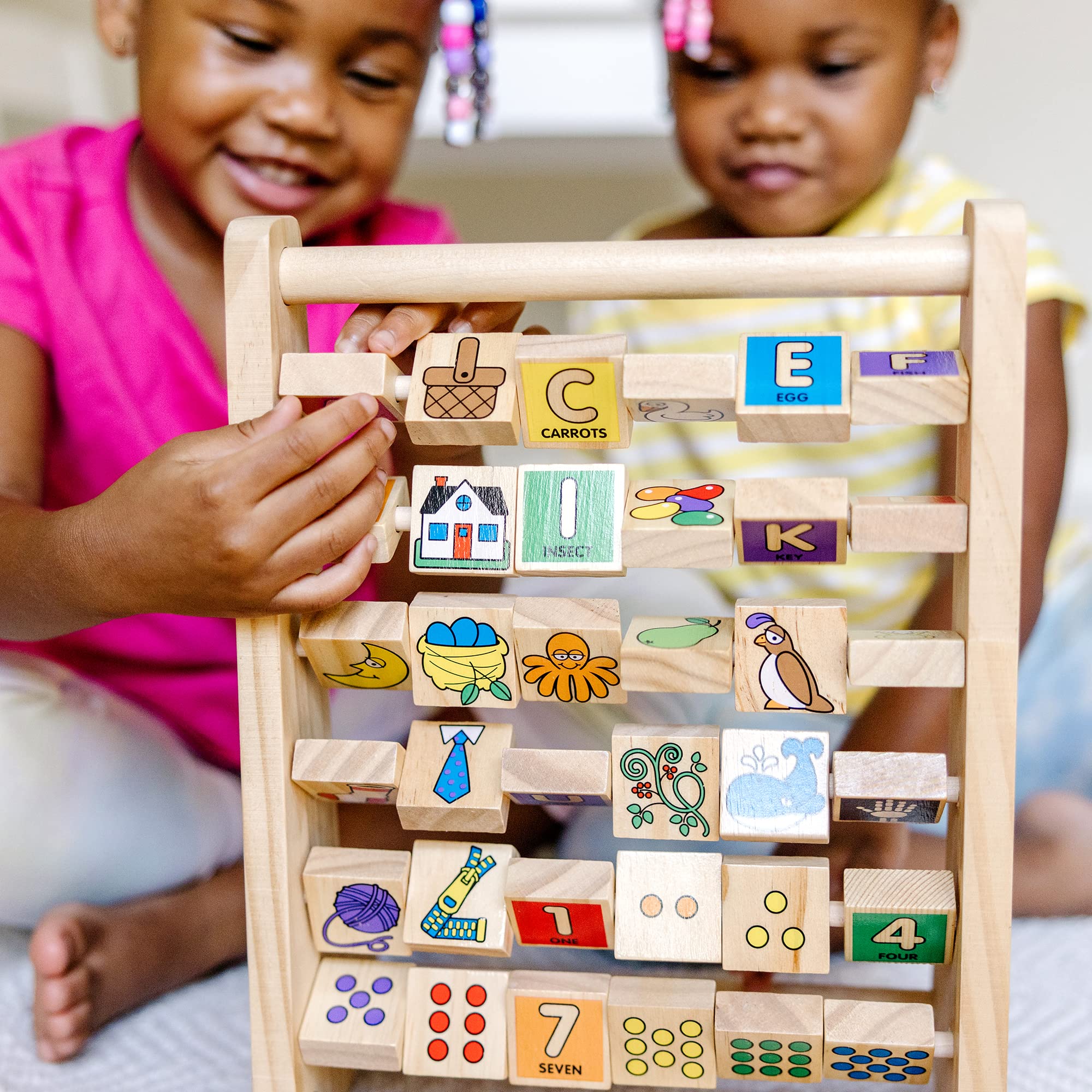 Melissa & Doug ABC-123 Abacus - Classic Wooden Educational Toy, 2 + years With 36 Letter and Number Tiles