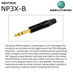 10 Foot - Quad Balanced Patch Cable CUSTOM MADE By WORLDS BEST CABLES – using Mogami 2534 wire and Neutrik NC3MXX-B Male XLR & NP3X-B TRS Stereo Phone Plug.