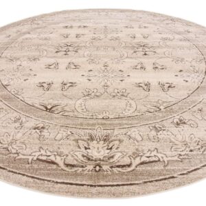 Unique Loom La Jolla Collection Botanical, Contemporary, Traditional, Rustic, Border Area Rug, 12' 2" Round, Ivory/Beige