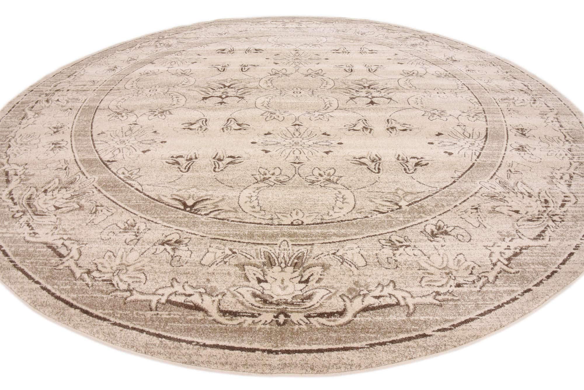 Unique Loom La Jolla Collection Botanical, Contemporary, Traditional, Rustic, Border Area Rug, 12' 2" Round, Ivory/Beige