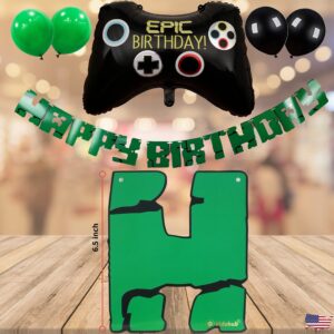 Kidohub Video Game Birthday Party Supplies: Video Game Decorations, Party Tableware, Table Cover, Birthday Banner, Balloons, Bracelets, Tattoo Stickers, Gift Boxes, 185 Pcs Serves 16 Guests