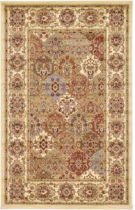 unique loom voyage collection traditional oriental classic intricate medallion design area rug, rectangular 5' 3" x 8' 0", ivory/brown