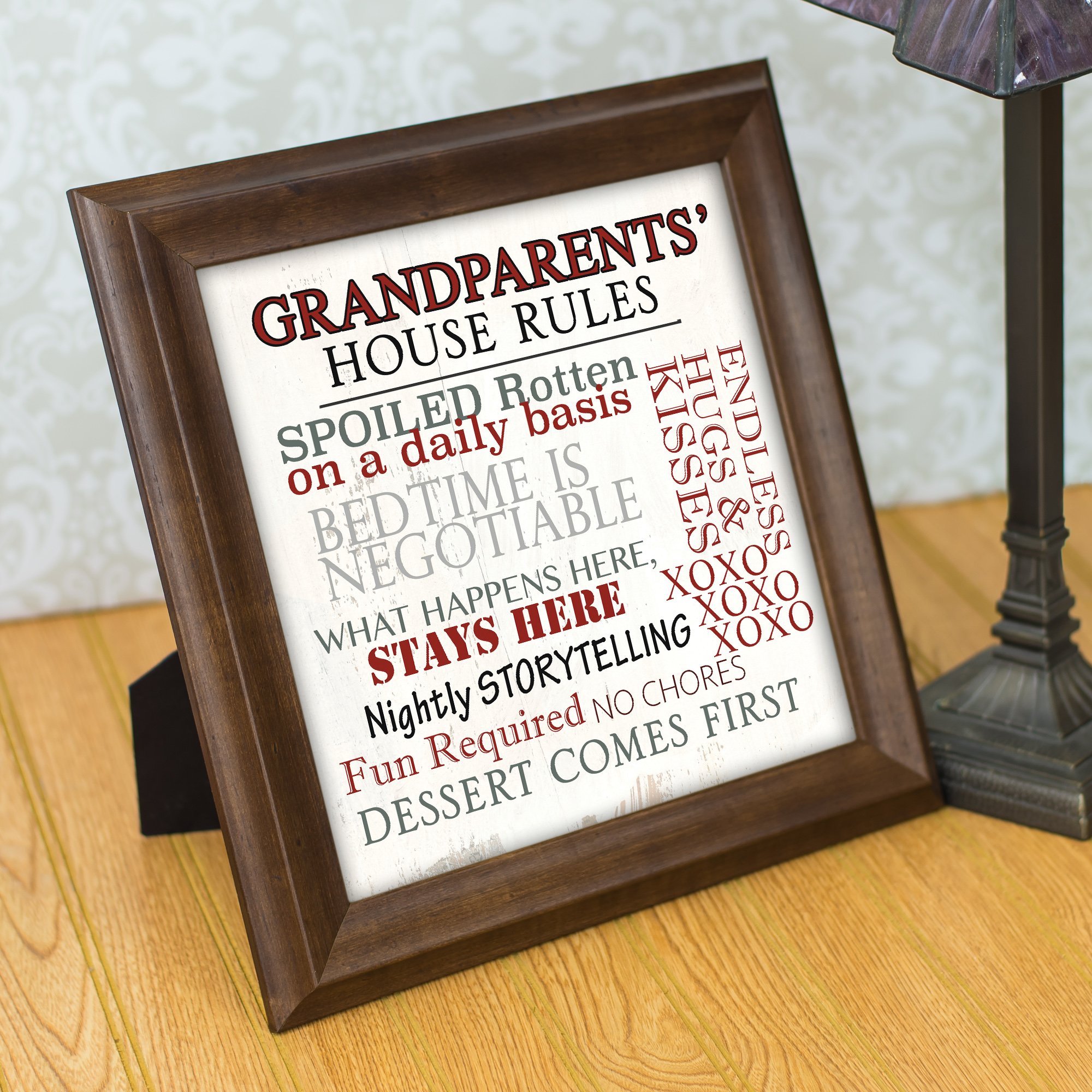 Cottage Garden Grandparents' House Rules 12 x 12 Woodgrain Framed Wall Art Plaque