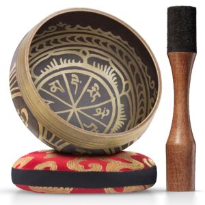 tibetan singing bowl set – authentic hand-tuned sound bowl for meditation – complete meditation bowl kit with cushion, mallet & guide – perfect tibetan bell for yoga, relaxation, & sound healing