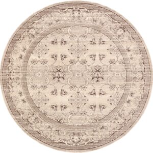 Unique Loom La Jolla Collection Botanical, Contemporary, Traditional, Rustic, Border Area Rug, 12' 2" Round, Ivory/Beige