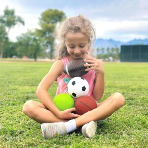 AppleRound Pack of 4 Sports Balls with 1 Pump for Toddlers and Kids: 1 Each of 5-Inch Soccer Ball, 5-Inch Basketball, 5-Inch Playground Ball, and 6.5-Inch Football