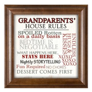 cottage garden grandparents' house rules 12 x 12 woodgrain framed wall art plaque