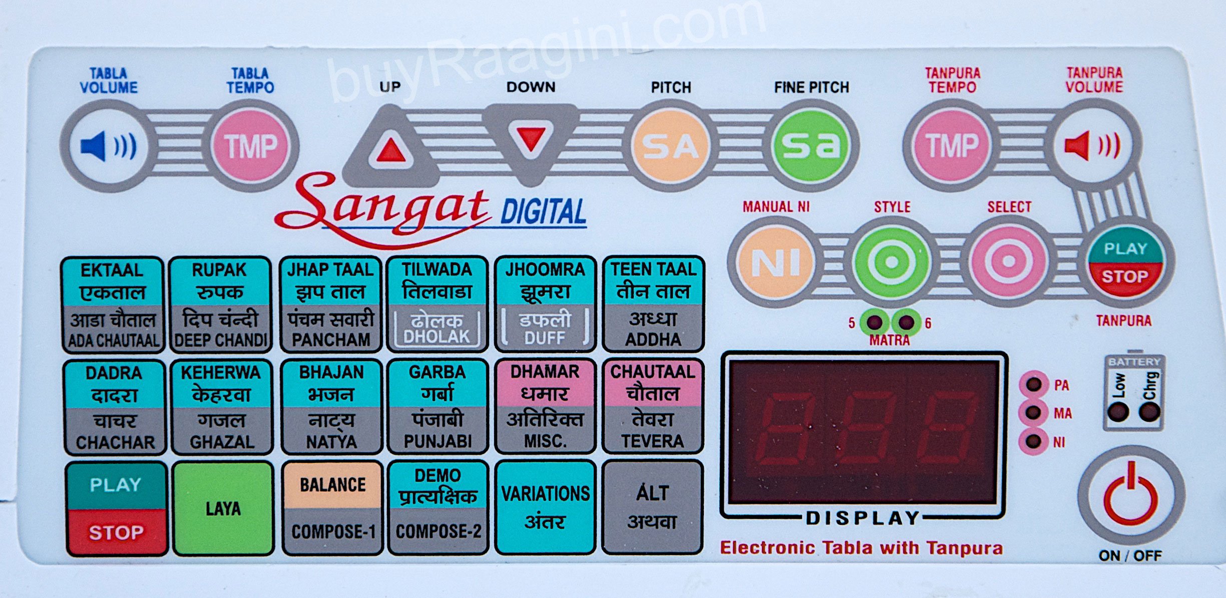 Electronic Tanpura, Sangat Electronic Tanpura - with Tabla, Pakhawaj Dholak and Duff, by Sound Labs, Bag, Instruction Manual, Power Cord, Digital Tambura Sampler (PDI-DBF)