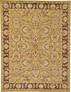 unique loom voyage collection traditional oriental classic intricate border design area rug, 9' 0" x 12' 0", gold/brown