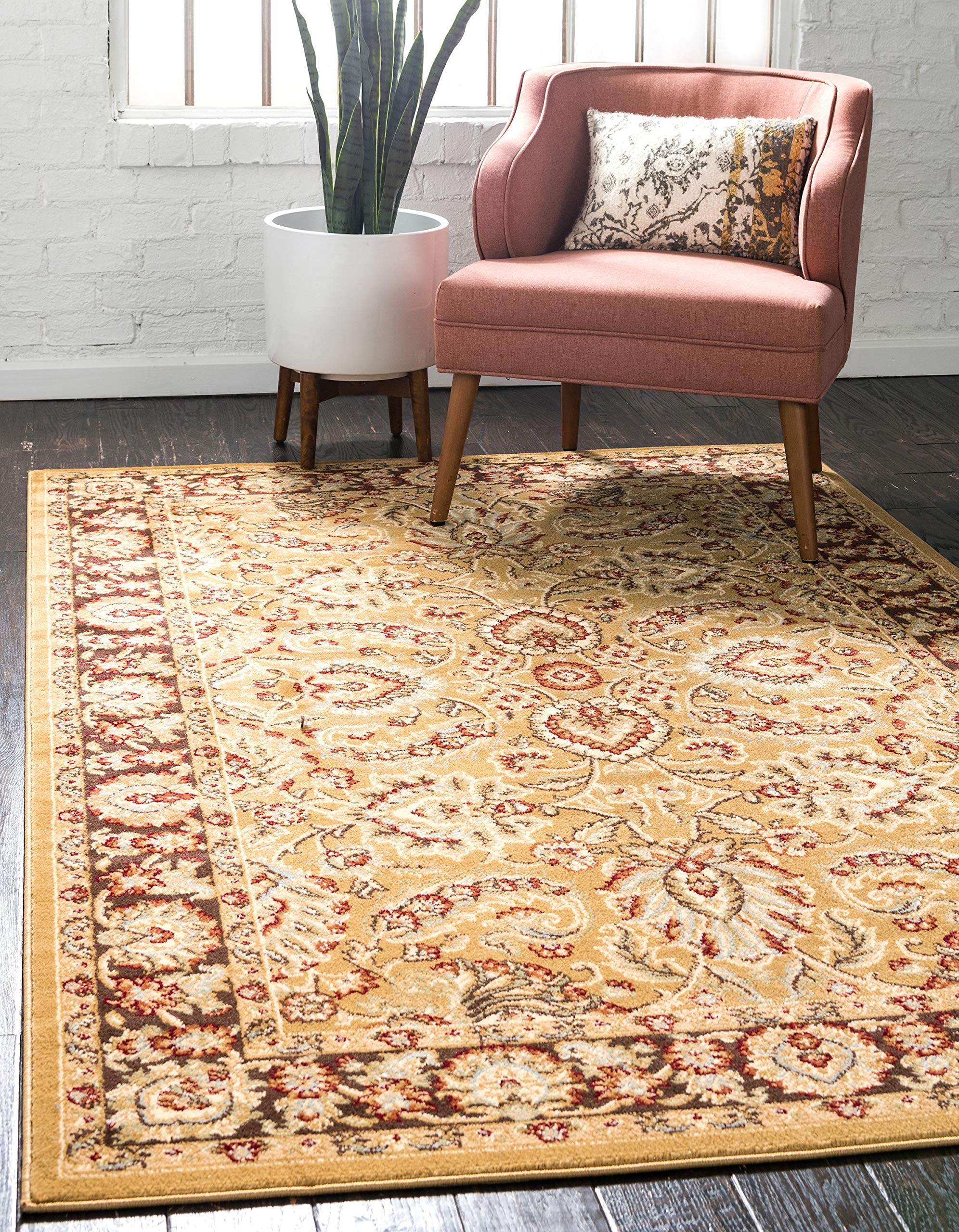 Unique Loom Voyage Collection Traditional Oriental Classic Intricate Border Design Area Rug, 9' 0" x 12' 0", Gold/Brown