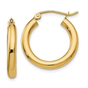 14k yellow gold thick tube hoop earrings w/click-down clasp, (3mm tube) (20mm)