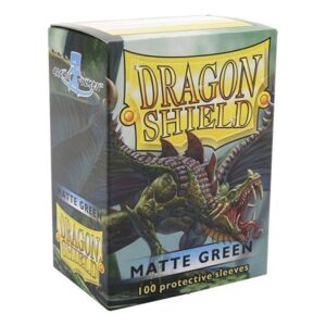 dragon shield matte green 100 deck protective sleeves in box, standard size for magic he gathering (66x91mm)