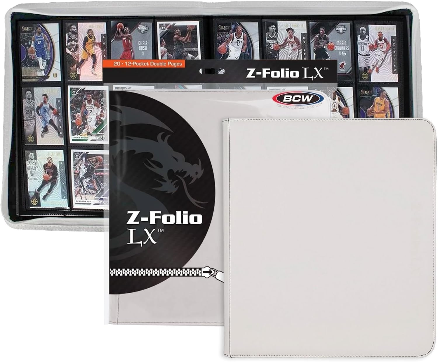 BCW Z-Folio LX Zipper Portfolio - Premium White Leatherette 12-Pocket Playset Album - Secure Zipper - 480 Card Capacity - Card Collector's Dream - Card Organizer - Trading Card Storage