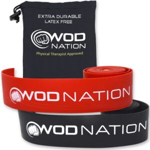 wod nation muscle floss bands recovery band for tack and flossing sore muscles and increasing mobility : stretch band includes carrying case (1 black heavy & 1 red medium)