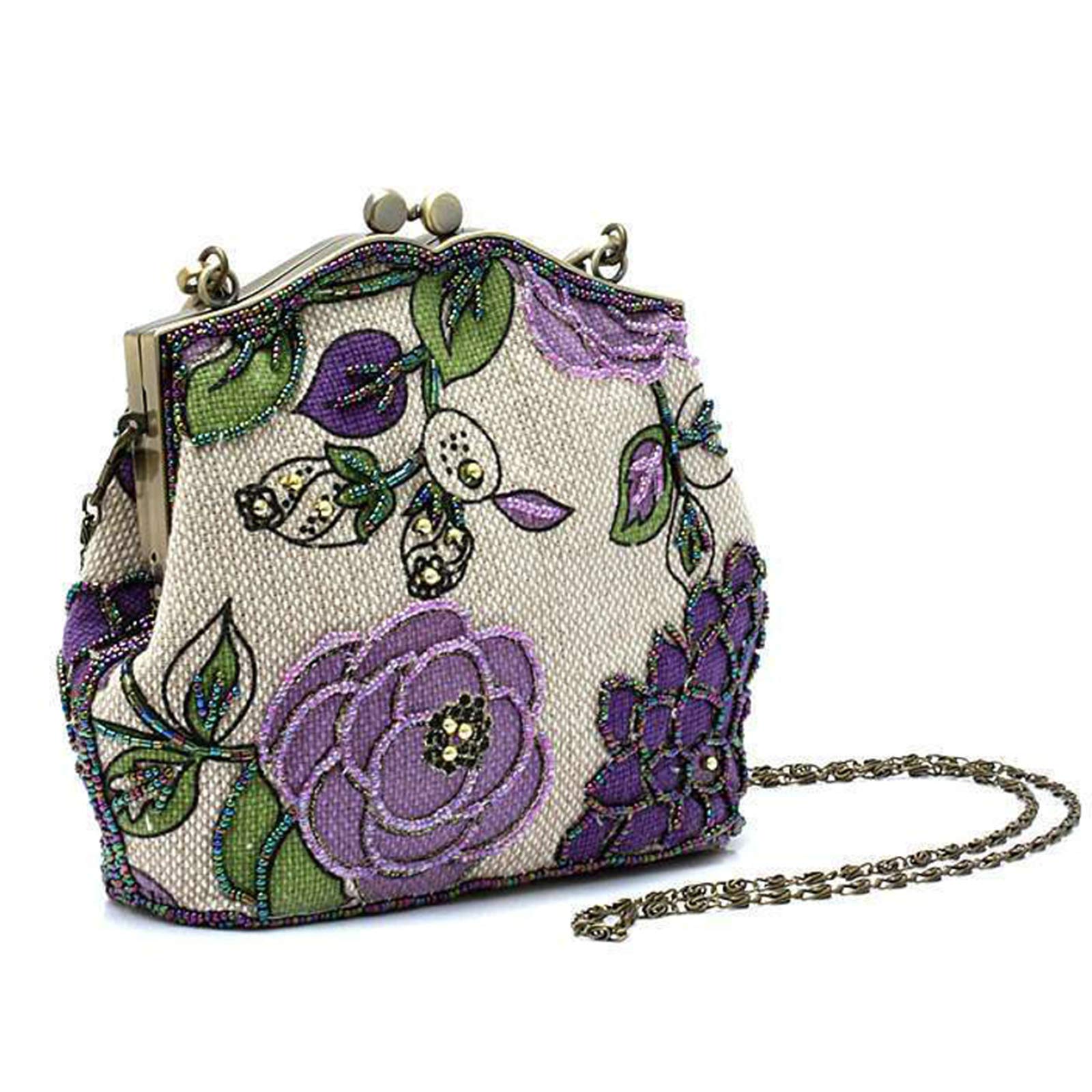 ilishop Women's Vintage Luxury Printing Beaded Women Handbag Evening Bag (Purple)