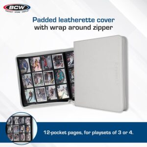 BCW Z-Folio LX Zipper Portfolio - Premium White Leatherette 12-Pocket Playset Album - Secure Zipper - 480 Card Capacity - Card Collector's Dream - Card Organizer - Trading Card Storage