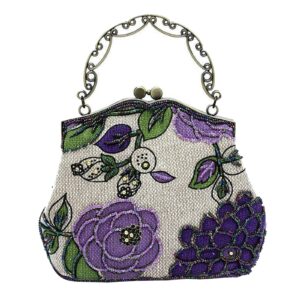 ilishop women's vintage luxury printing beaded women handbag evening bag (purple)