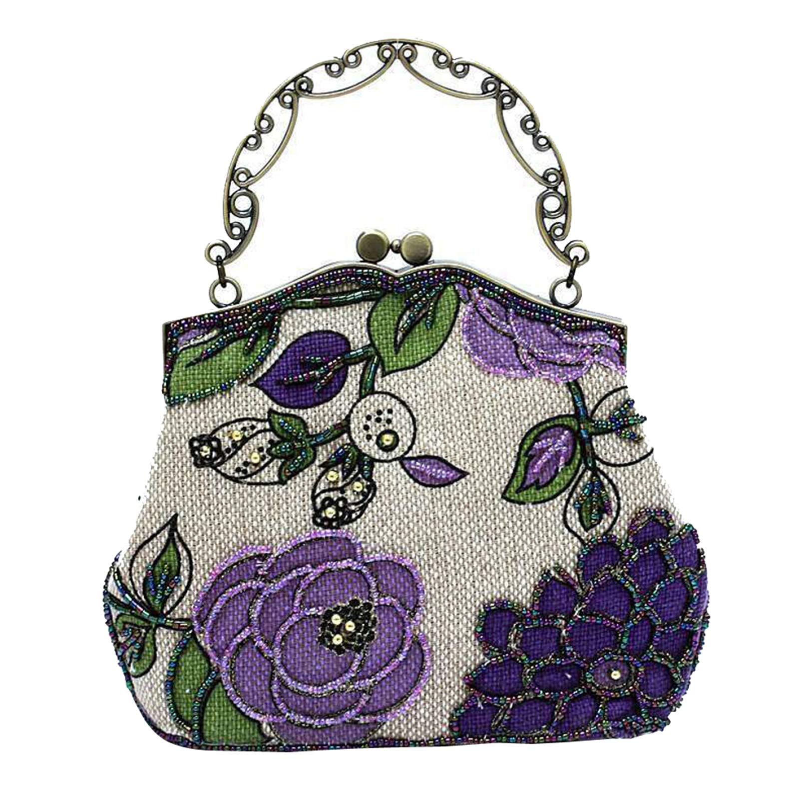 ilishop Women's Vintage Luxury Printing Beaded Women Handbag Evening Bag (Purple)