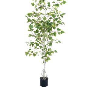 Pure Garden Birch Artificial Tree - 60-Inch Potted Faux Plant with Natural Looking Leaves for Office or Home Decor - Realistic Indoor Fake Plants