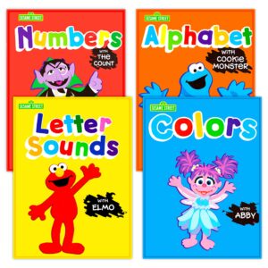 sesame street workbooks preschool (set of 4 workbooks -- alphabet with elmo, letter sounds, numbers and colors)