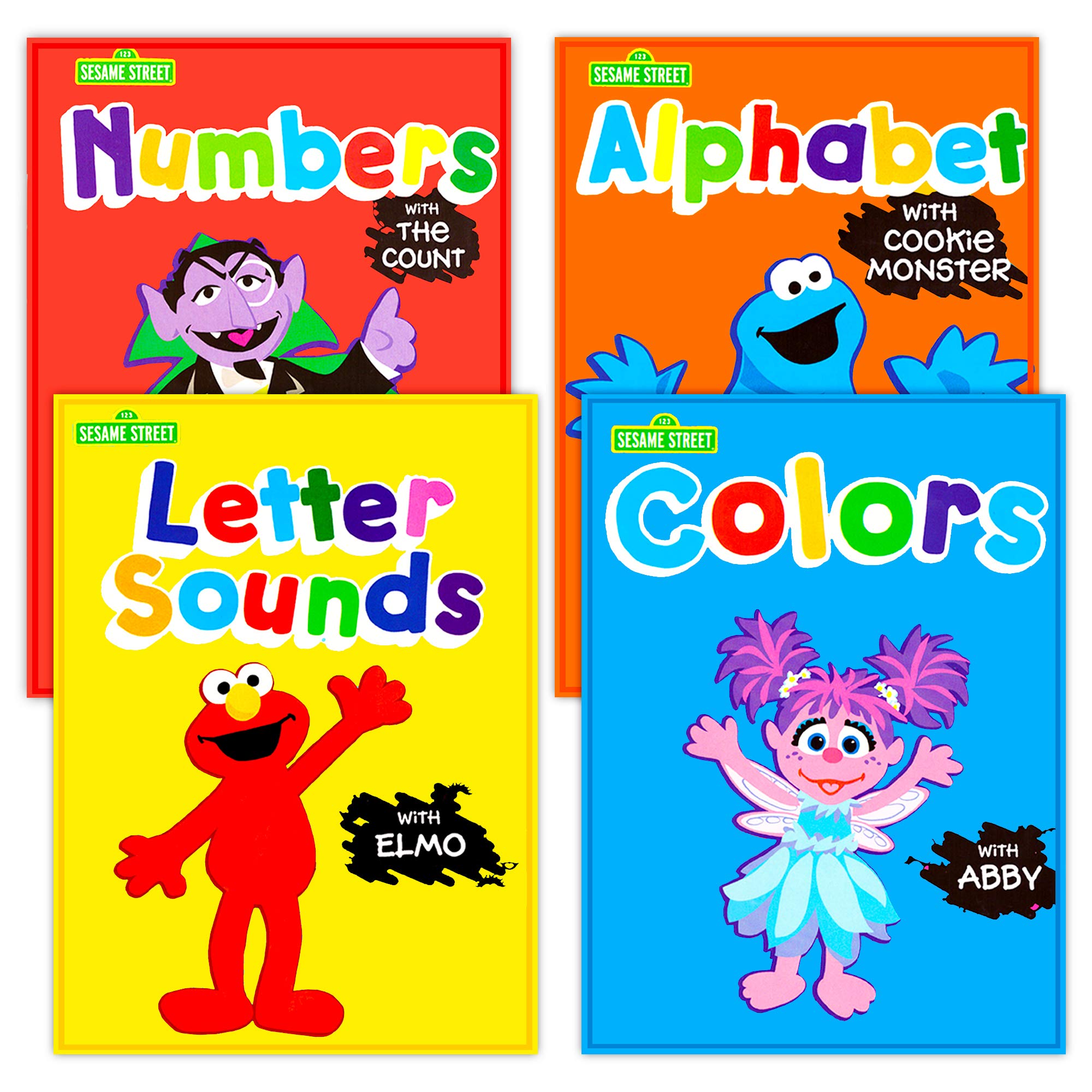 Sesame Street Workbooks Preschool (Set of 4 Workbooks -- Alphabet with Elmo, Letter Sounds, Numbers and Colors)