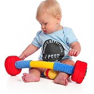 WOD Toys Baby Barbell Plush with Rattle & Sensory Sounds - Safe, Soft & Durable Workout, Exercise and Weightlifting Pretend Play Toys for Toddlers, Newborns, Infants and Babies Ages 0+