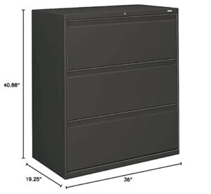 hon 883ls 800 series three-drawer lateral file, 36w x 19-1/4d x 40-7/8h, charcoal