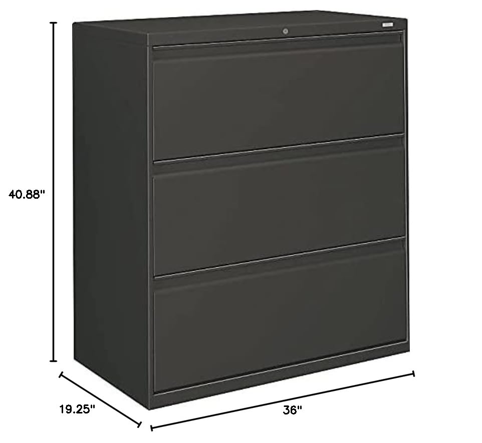 HON 883LS 800 Series Three-Drawer Lateral File, 36w x 19-1/4d x 40-7/8h, Charcoal