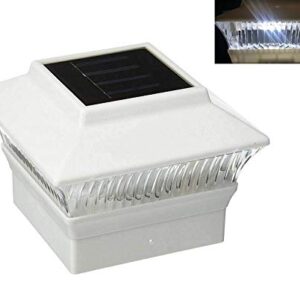 (2 Pack) Solar Power Square White Outdoor Garden Deck 4x4 PVC Fence Post Light