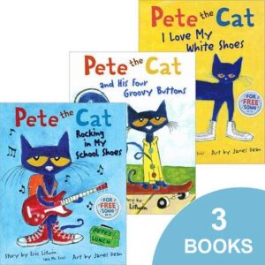 pete the cat set (pete the cat i love my white shoes, pete the cat rocking in my school shoes, and pete the cat and his four groovy buttons) by eric litwin (2013) paperback