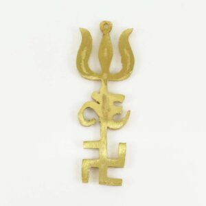 Gold Plated Om Swastik Trishul Car Hanging Brass Tri Shakti Yantra Car Décor