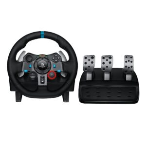 logitech g29 driving force racing wheel and floor pedals, real force feedback, stainless steel paddle shifters, leather steering wheel cover, adjustable floor pedals, uk-plug, ps4/ps3/pc/mac – black