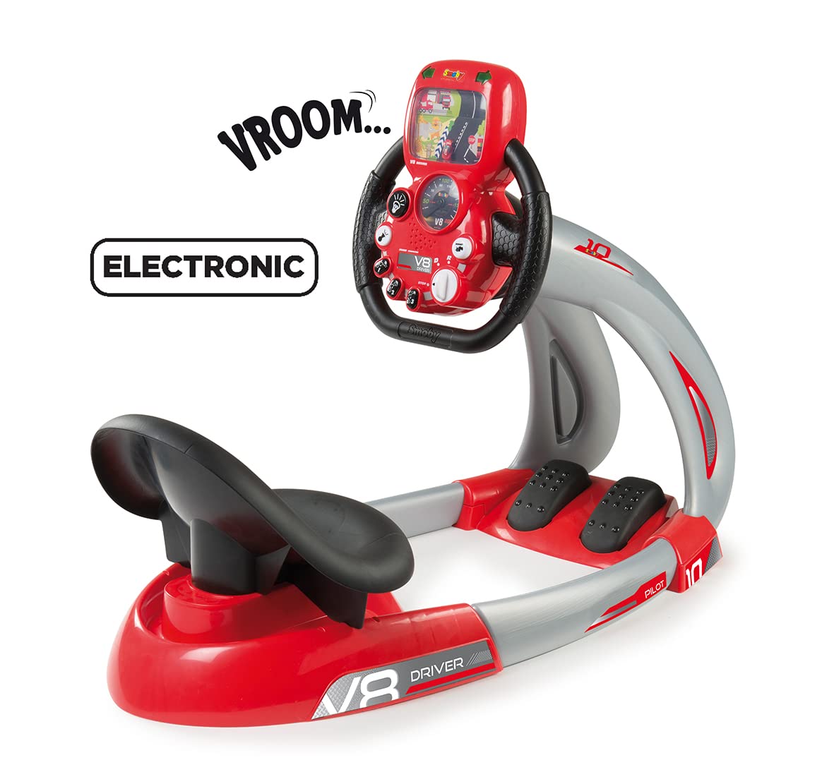 Smoby: V8 Driver, Kids Can Play and Develop Real Life Skills, Features Includes Back Lit Screen, Real Sounds and Mechanical Pedals, for Ages 3 and up