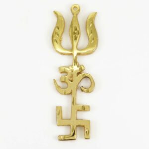 gold plated om swastik trishul car hanging brass tri shakti yantra car décor